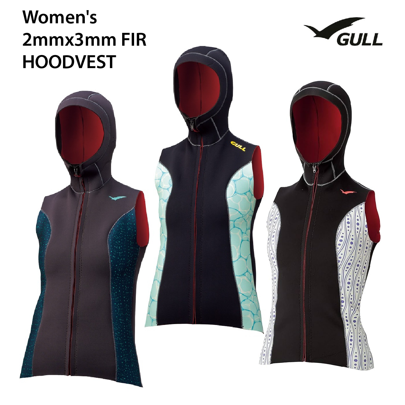 GULL FIR HOODVEST 2mm×3mm 女款拉鍊頭套背心